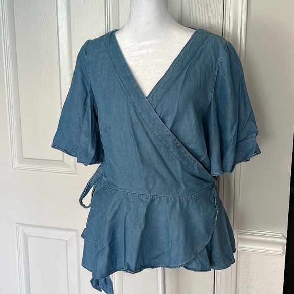 LOFT | Tops | Loft Light Denim Wrap Top With Flowy Sleeves | Poshmark